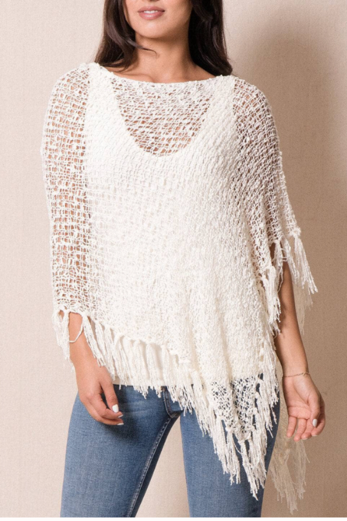 Fringed Popcorn Poncho – Moxy Boutique